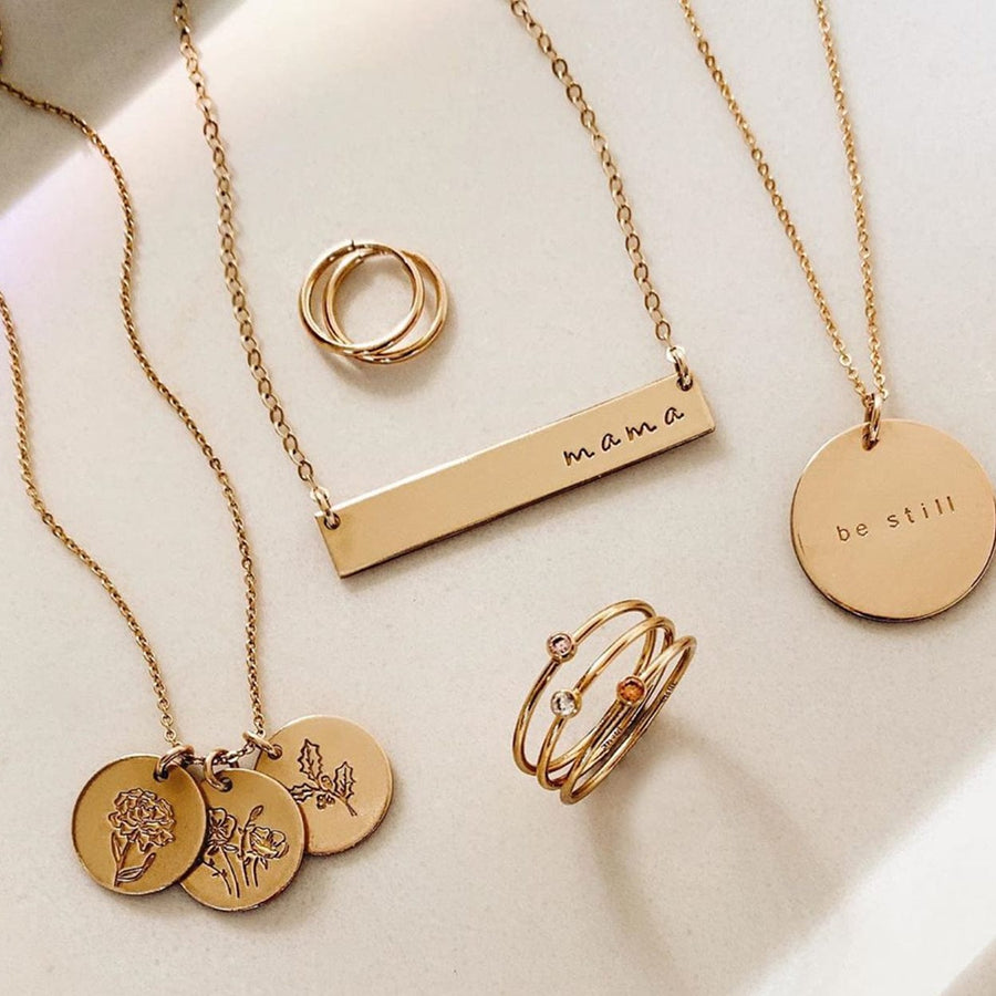 Made By Mary Birth Flower Stacker Necklace—1/2" Disc | Hand Stamped