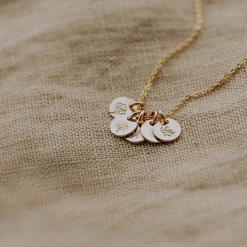 Made By Mary Mini Birth Flower Stacker Necklace—1/4"Disc | Handstamped